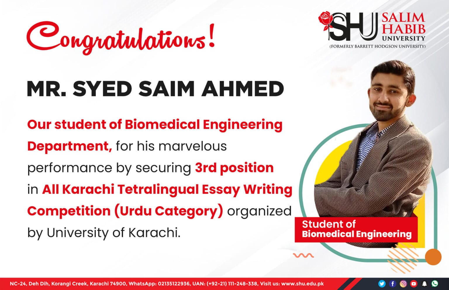 Congratulations to Mr. Syed Saim - Salim Habib University