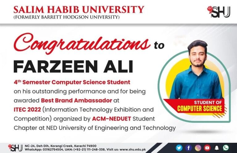 Computer Science Student Farzeen Ali Awarded Best Brand Ambassador at ITEC 2022 - NED University ...